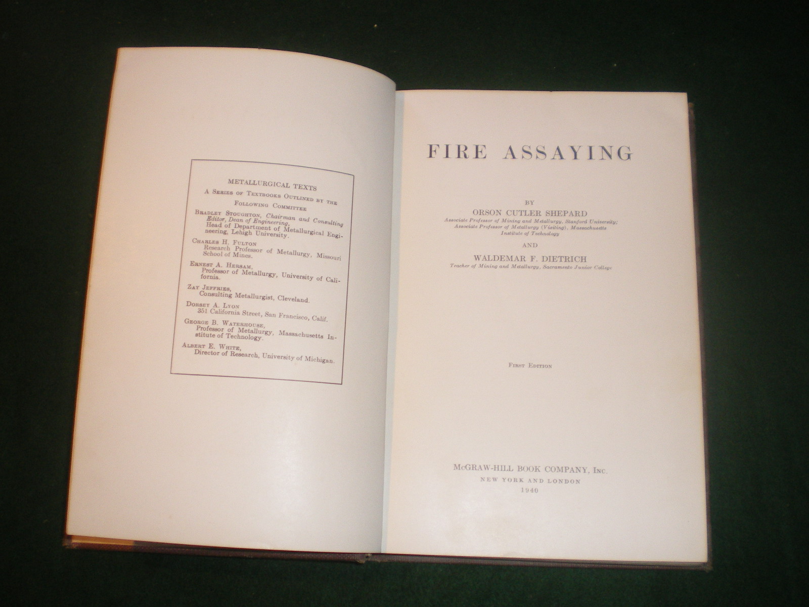 Fire Assaying by O. C. Shepard and Waldemar F. Dietrich | The Lost ...